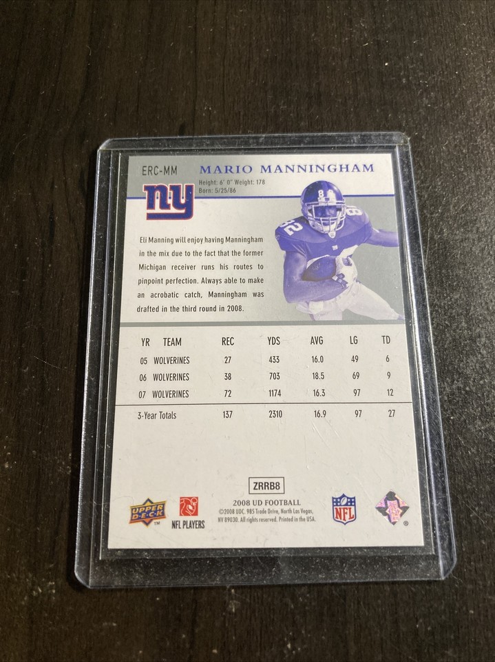 Mario Manningham STAR ROOKIES UD CARD NFL 2008 T9-28 | eBay