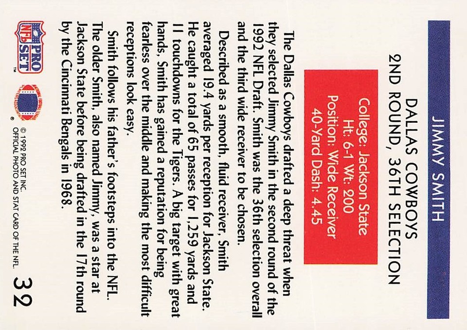 Jimmy Smith Rookie Draft Day 1992 NFL ProSet Football Card #32 | eBay