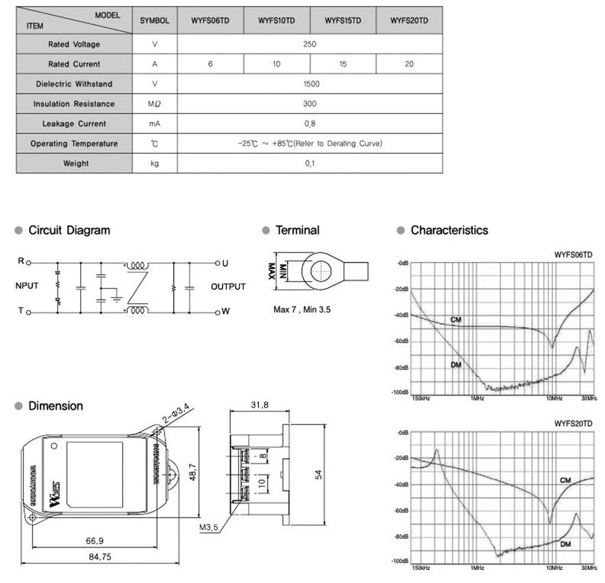 Woonyoung WYF-S10TD WYFS10TD 250V 10A 1Phase Noise Filter 150KHz~30MHz | eBay