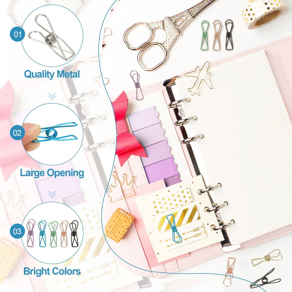 50Pcs 1.26" Paper Office Binder Clips, Metal Paper Clamps, Silver/Blue ...