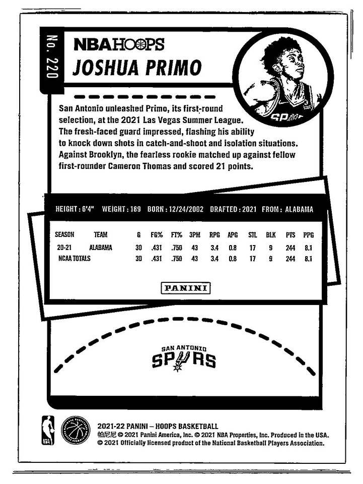 2021 Hoops #220 Joshua Primo RC Basketball Rookie | eBay