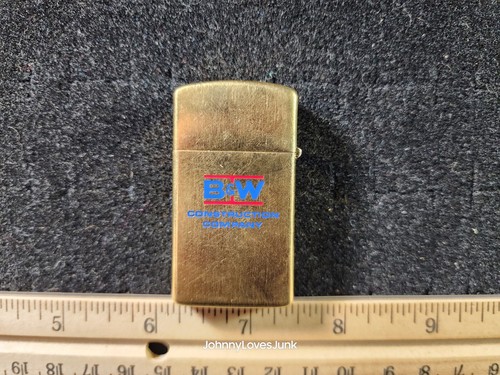 Vintage Zippo Lighter Tree Bark Gold Plated Slim B&W Construction ...