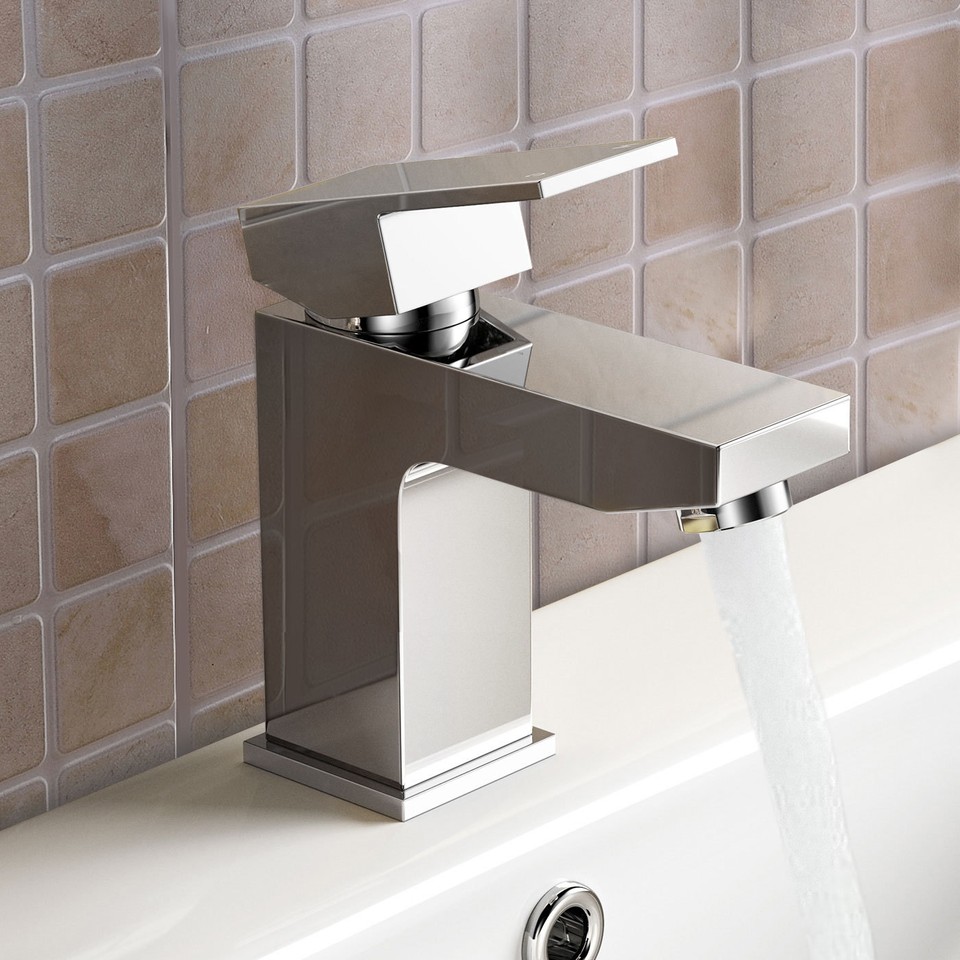 Cloakroom Chrome Luxury Bathroom Modern Basin Sink Mono Square Mixer ...