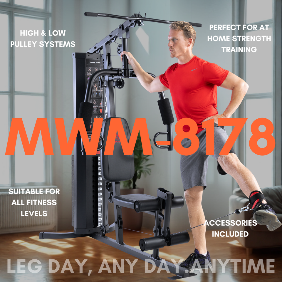 MARCY MWM-8178 Home Multi Gym 68kg Weight Stack 91kg Resistance Compact ...