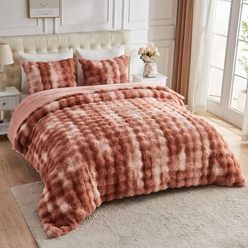Fluffy Comforter Cover Set-Rabbit Fluff Faux Fur Duvet Queen Tie-dye ...