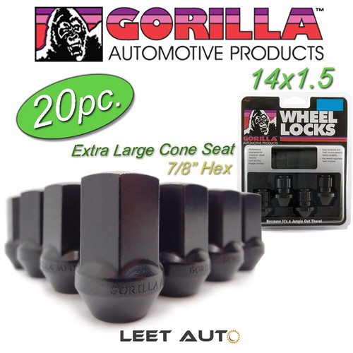 (20pc.) Gorilla Lug Nuts + Wheel Locks, 14x1.50, Factory Style Bulge, 7 ...