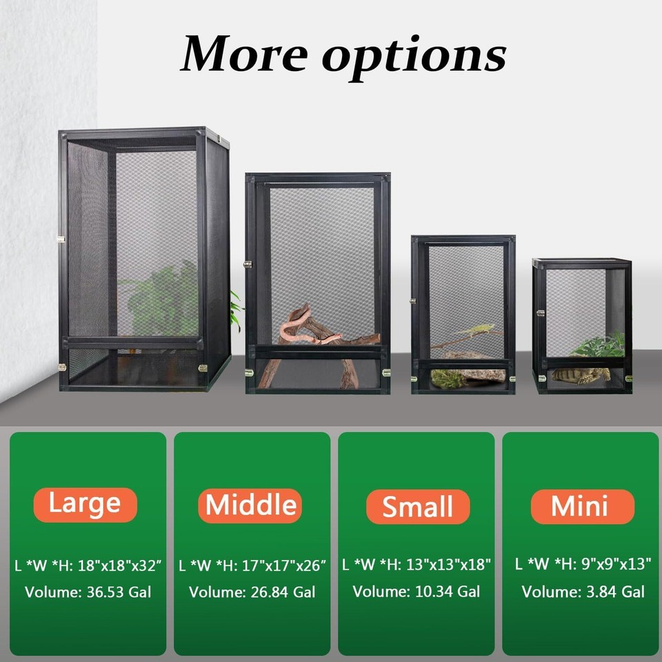 21 Gallon Reptile Tank – Mesh Cage for Chameleons, Lizards, Frogs, Easy ...