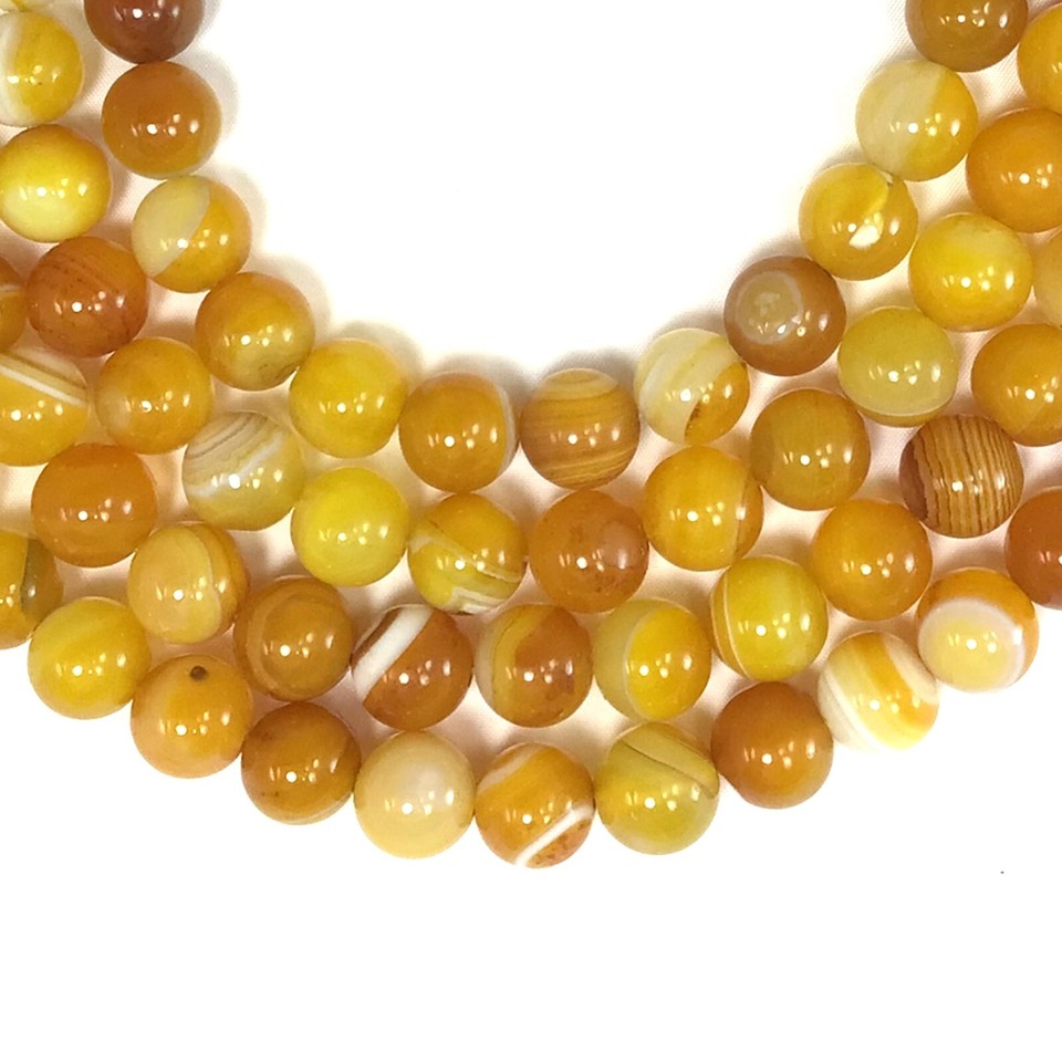Natural Gold Yellow Stripe Agate Round Bead 15" Jewelry Making Gemstone ...