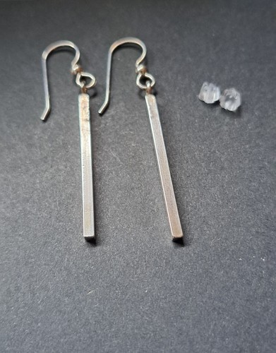 925 Sterling Silver Bar Earrings Handmade Stick Dangle Womens USA made ...