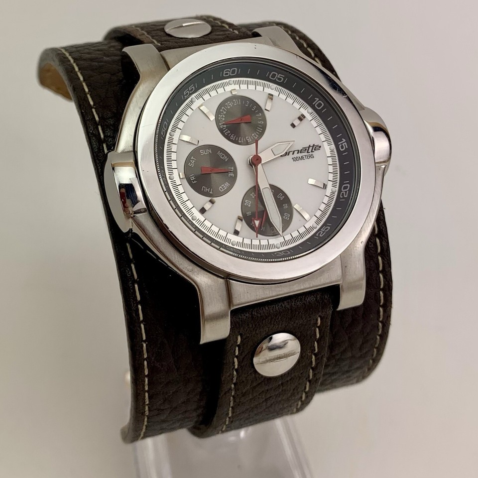 VTG Arnette Mens Watch 24H Sub Dial Stainless Bund Strap Stainless New ...