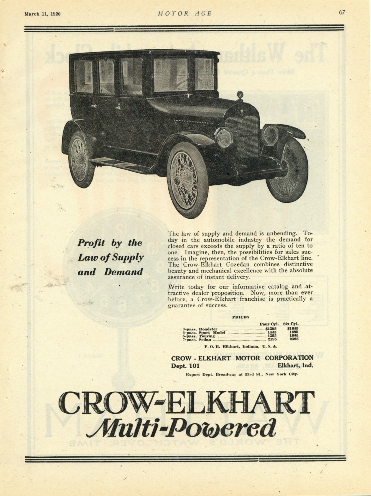 1917 Crow Elkhart Motor Co. Ad: Multi-Powered Cars - Elkhart, Indiana ...