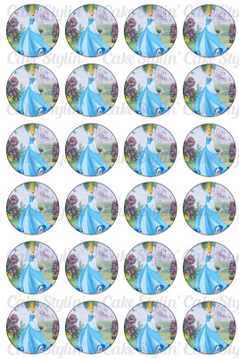 24 x DISNEY PRINCESS Cinderella Edible Wafer Paper Cupcake Toppers Kids ...