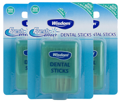 3x Wisdom Extra Minty Mint Fluoride Dental Wood Sticks 100 Woodsticks ...