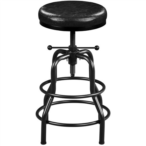 Vintage Leather Bar Stool Industrial Adjustable Counter-Height Metal ...