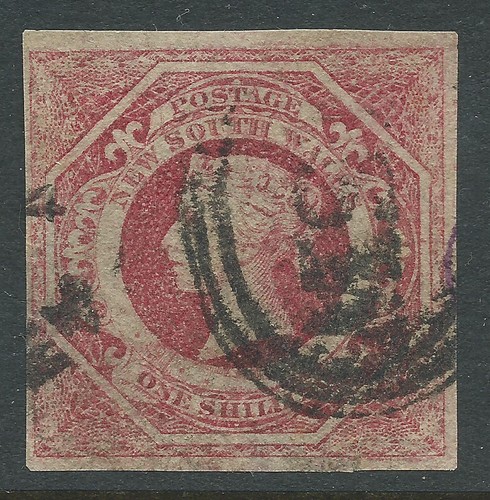 1854 NSW New South Wales Australia QV 1/- Shilling Red Diadem Imperf ...