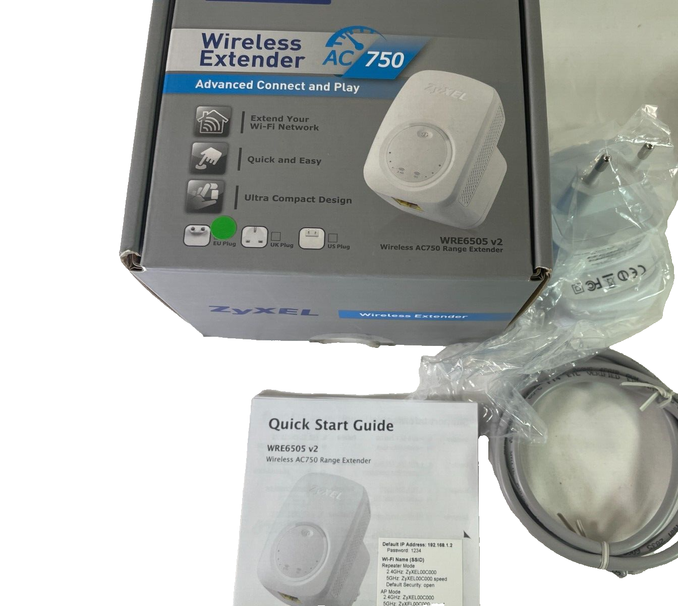 ZyXEL WRE6505 v2 AC750 Dual-Band WiFi Range Extender 2.4/5GHz 300 ...