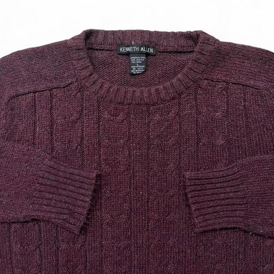 Vintage Kenneth Allen Sweater Men's L Maroon Acrylic Wool Blend Cable ...