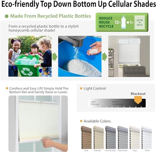 Cordless 1.5" Blackout Top Down Bottom Up Cellular 50.5"W x 36"H Anchor ...