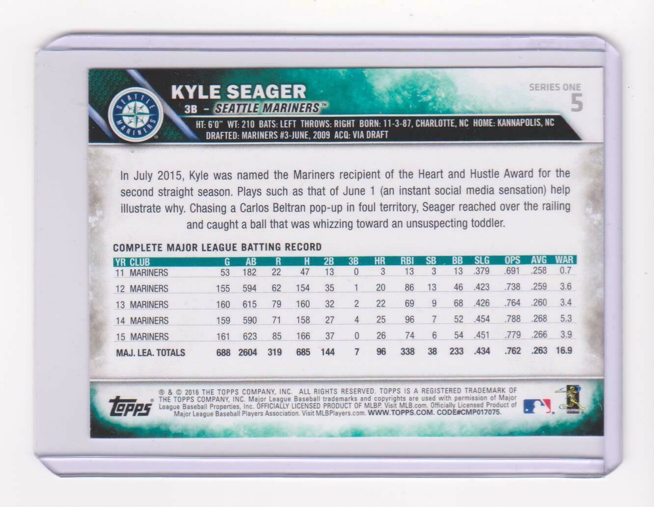 2016 Topps - #5 Kyle Seager for sale online | eBay