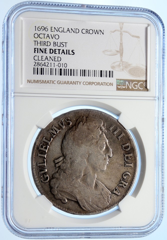 1696 UK Great Britain KING WILLIAM III Genuine Old Silver Crown Coin ...