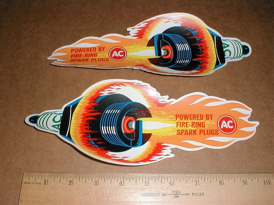 PAIR AC Delco Left-Right Fire Ring Spark Plugs Drag Racing Decal ...