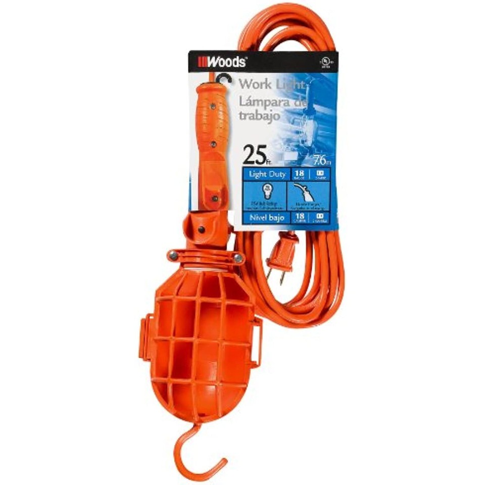 Woods 0201 18/2-Gauge SJTW 75-Watt Trouble Light with Plastic Guard, 25 ...