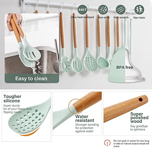 Kitchen Utensils Set, 26 pcs BPA Free Non-stick Silicone Cooking Light ...