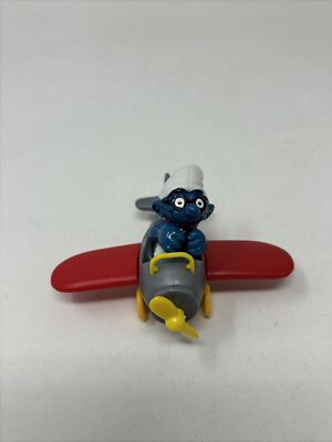 1981 SCHLEICH PEYO SUPER SMURF AIRPLANE PLANE PILOT #40222 PVC FIGURE ...