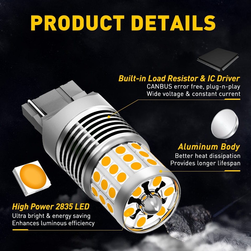 Amber Turn Signal Light LED 7440 AUXITO Bulb 2PCS/SET 1500K Yellow ...