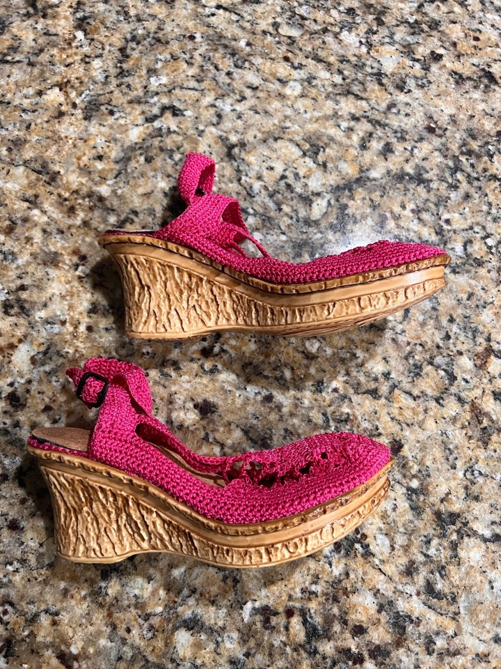 Women's Fuschia Pink Handmade Wedge Heels Crochet Size 6-6.5 | eBay
