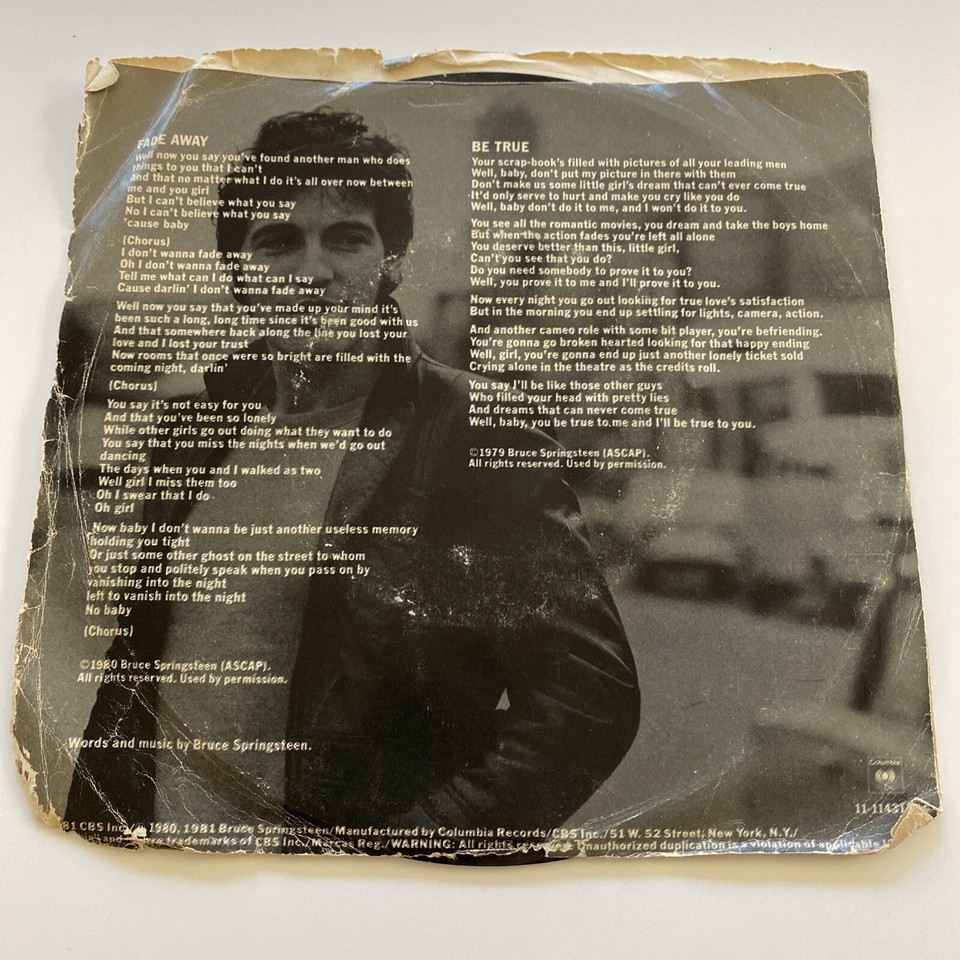 Bruce Springsteen - Fade Away 7” 45 Picture Sleeve (1981) | eBay