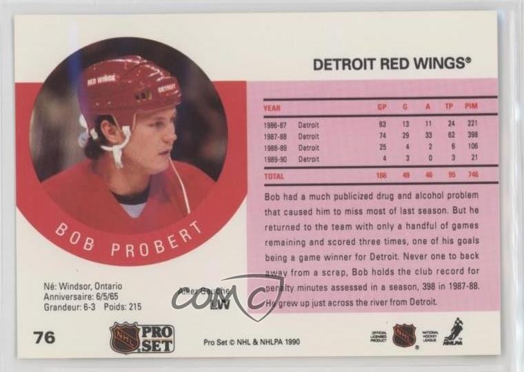 1990-91 Pro Set Bob Probert #76 | eBay