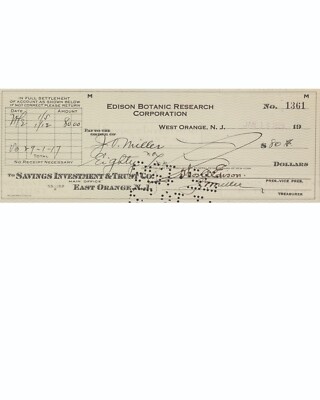 Thomas Edison Reprint Check with 8.50" x 11" Photo Free Top Loader | eBay