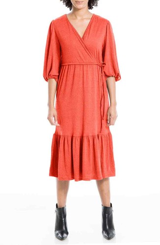 MAX STUDIO 271794 Elbow Length Sleeve Crinkled Jersey Wrap Dress Medium ...