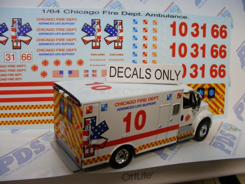 Chicago Fire Dept Ambulance 1/64 Water Slide Decals for GL & Hallmark ...