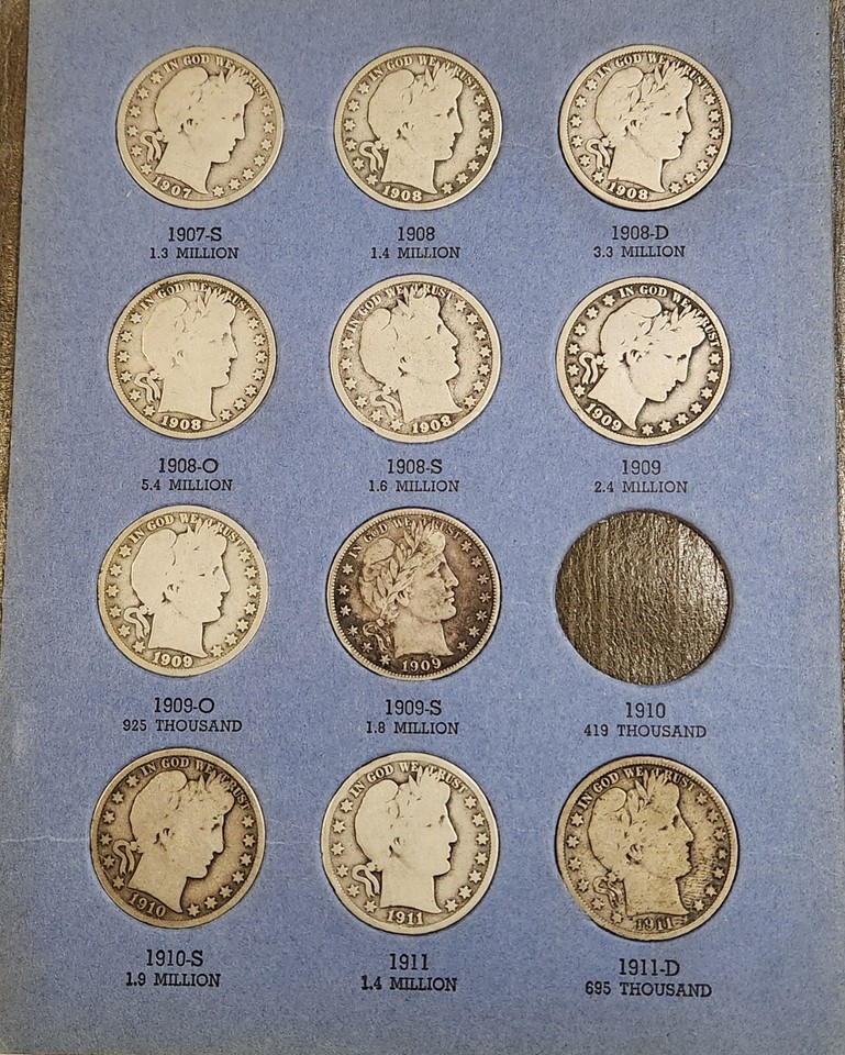 Nearly Complete (33) Coin 1904 - 1915 P,D,S Barber Silver Half Dollar ...