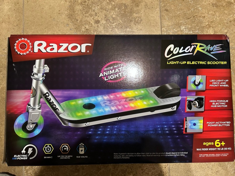 Razor Color Rave Electric Scooter - Colorful Light-Up Deck, up to 7.5 ...