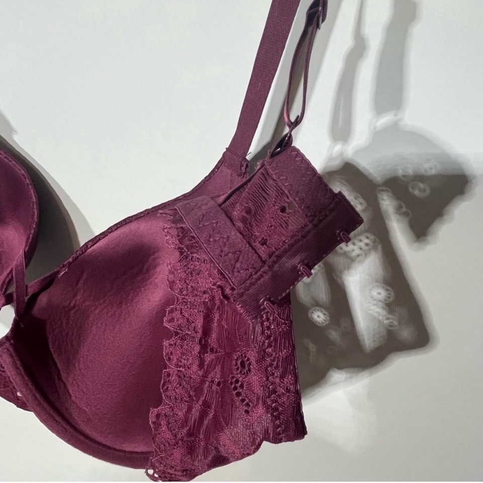 NEW Burgundy/Dark Purple Lace Plunge Push-Up Bra 42C | eBay