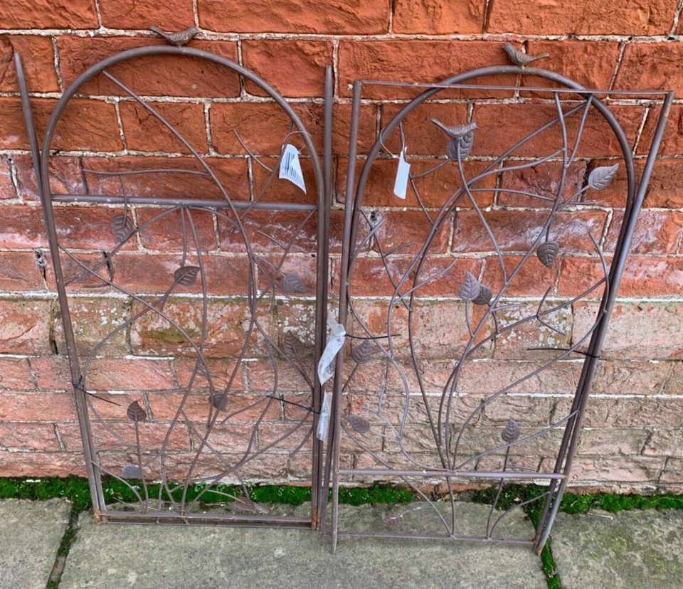 1.6m Trellis metal supports bird leaf rust effect garden trellis two ...