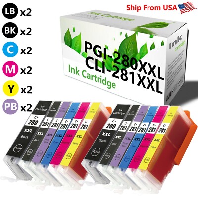 12-Pack PGI280 CLI-281XXL Ink Cartridge For Pixma TS8300 TS8320 TS8220 ...