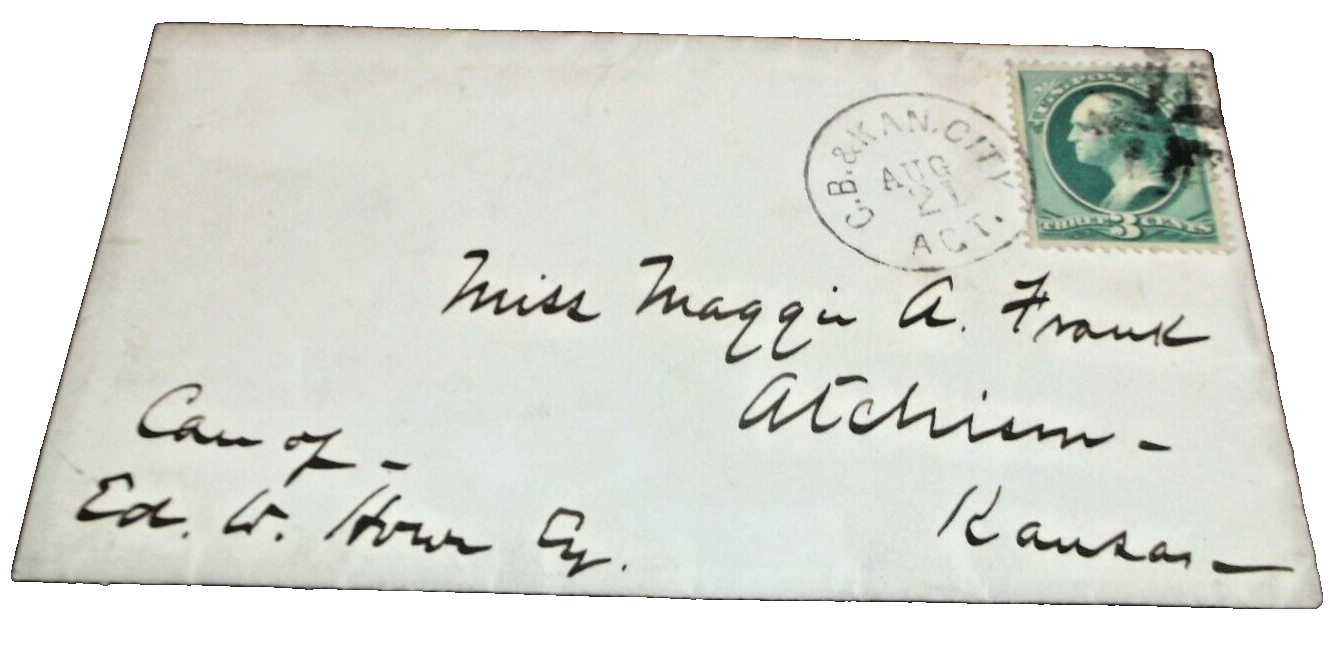 1880 BURLINGTON ROUTE CB&Q COUNCIL BLUFFS & KANSAS CITY RPO HANDLED ...