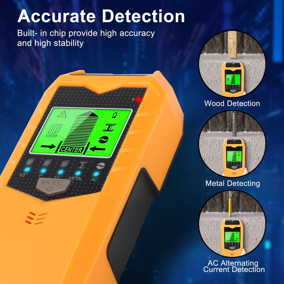 5 in 1 Digital Stud Finder Wood Metal Pipe Wire Wall Scanner Sensor LCD ...