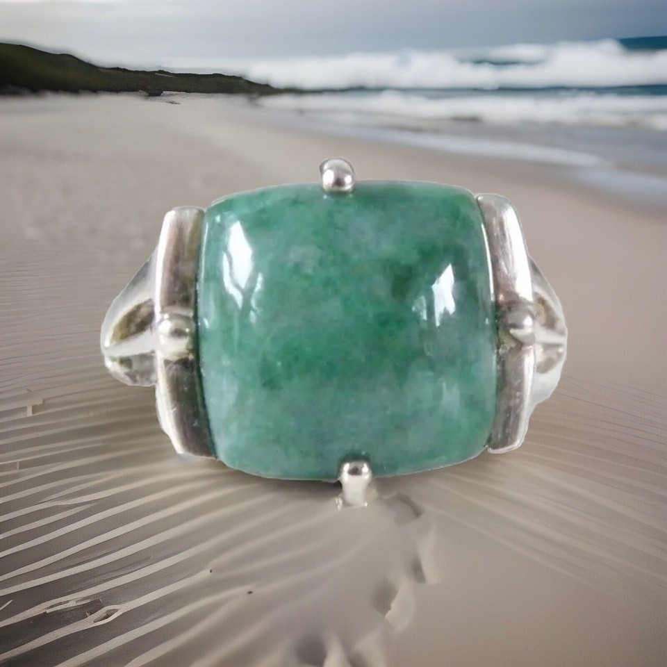 Vintage Sterling Silver 925 Genuine Jade Designer Ring Size 7 | eBay