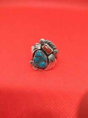 BEAUTIFUL MEXICAN SILVER RING WITH TURQOUISE AND RED CORAL STONES | eBay