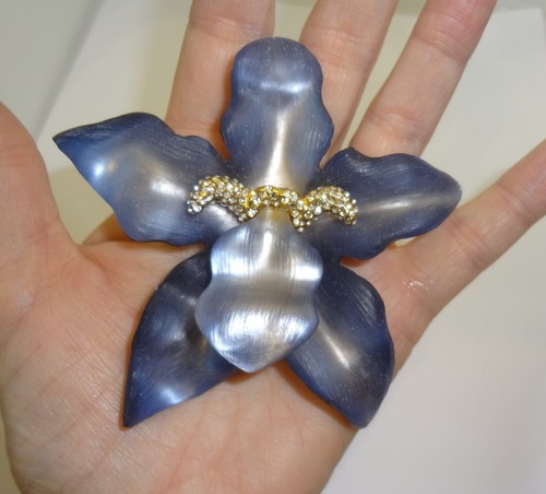 ALEXIS BITTAR Blue Lucite Iris Flower Brooch w/ Rhinestones 3 1/2" | eBay