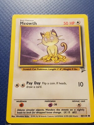Pokémon TCG Meowth Base Set 2 80/130 Regular Unlimited Common NM | eBay