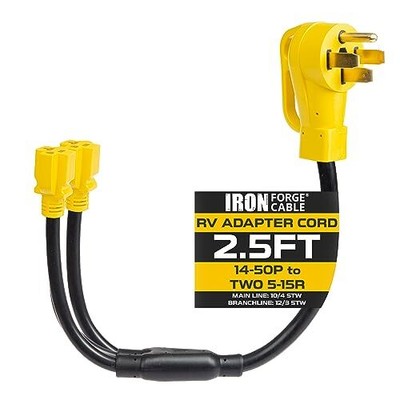 Iron Forge Cable 50 Amp-15 Amp RV Y Adapter Power Cord-10/3 STW- Yellow ...