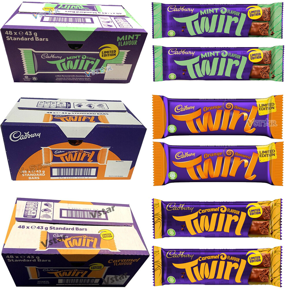Cadbury Twirl Mint, Caramel, Orange Limited Edition Chocolate Bar 43g ...