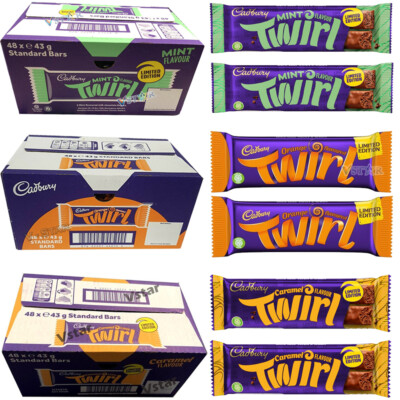Cadbury Twirl Mint, Caramel, Orange Limited Edition Chocolate Bar 43g ...