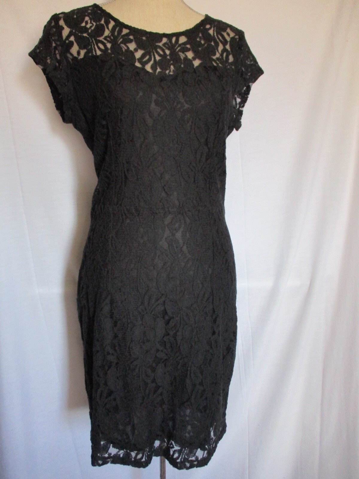 Roma Rossi Dress LBD Women M Lace Cap Sleeve Sheath Couture Black ...